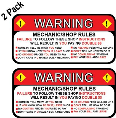 Mechanic Shop Rules Warning Decal Sticker 2.5" x 5.25" p438 | eBay