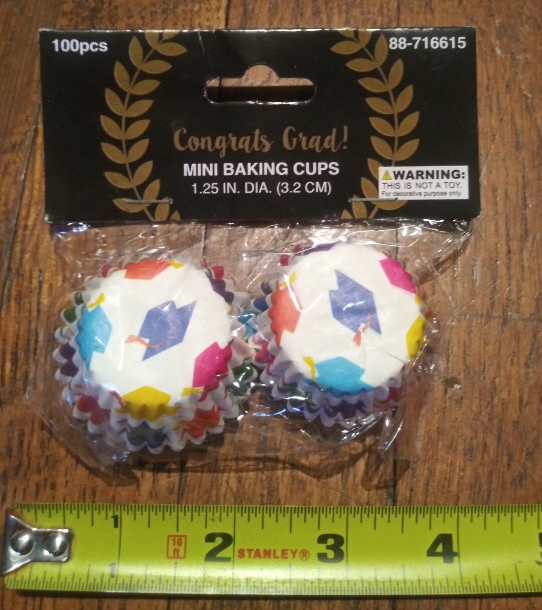 Congrats Grad Graduation Mini Baking Cups Rainbow Caps design 1.25" dia ...