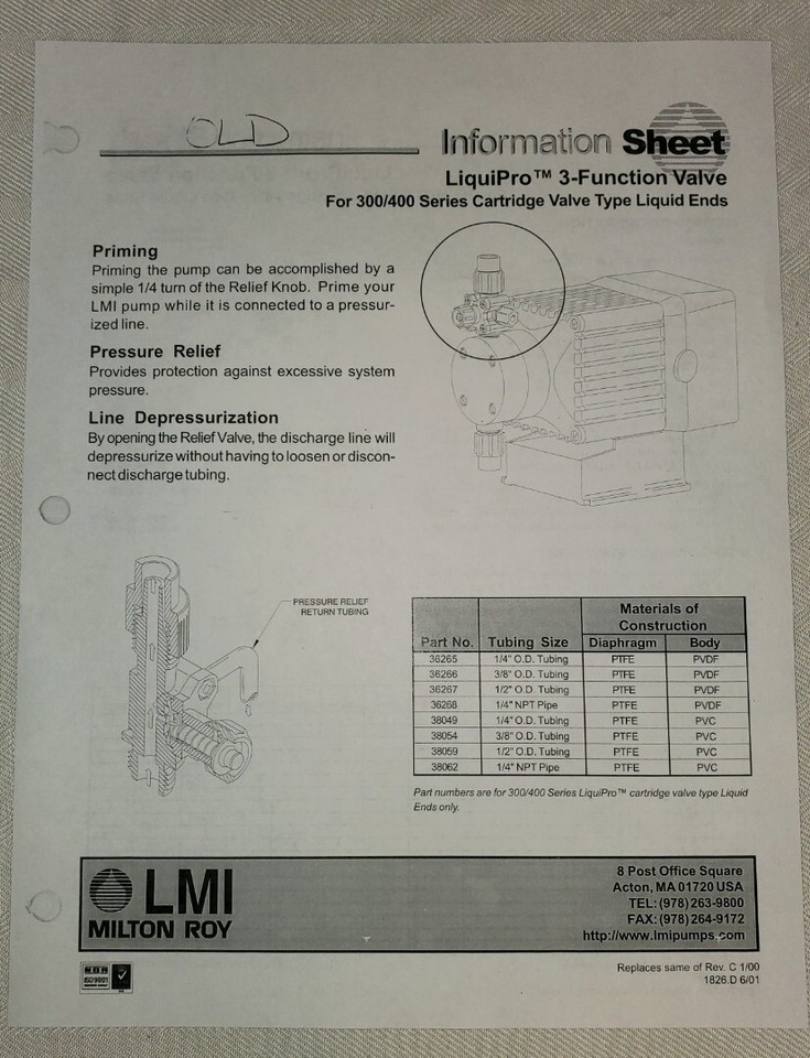 LMI 3-Function Valve Assembly (Tubing Included): Part# 38054 | eBay