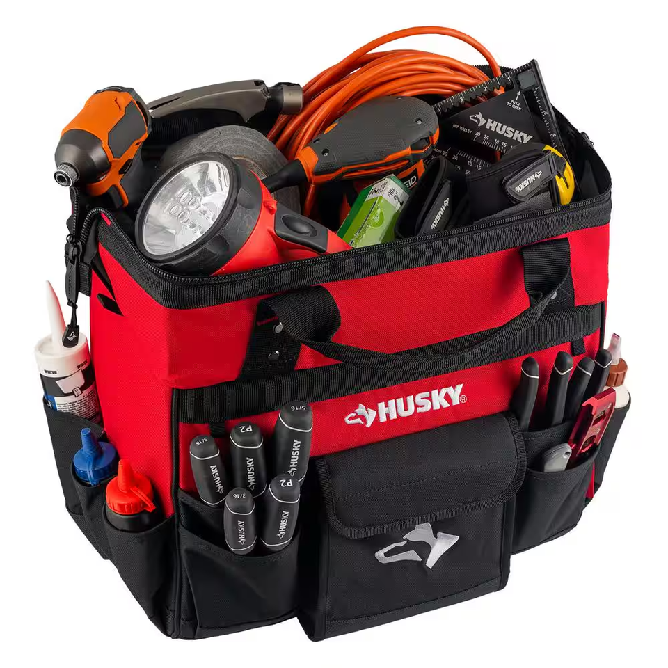 Husky 18in Rolling Tool Bag 18 Pocket Heavy-Duty Telescoping Handle ...