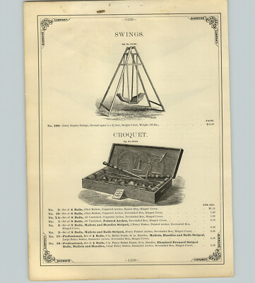 1890 PAPER AD Professional 4 Ball Croquet Sets 9" Mallets Fancy Stakes ...