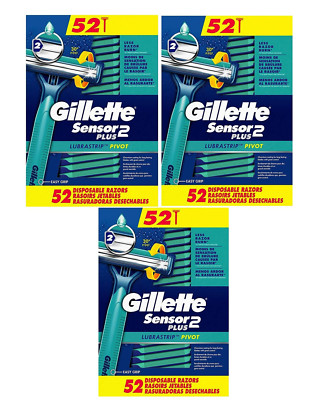 3 Pack Gillette Sensor2 Plus Disposable Razors 52 Ct Each – 156 Total ...