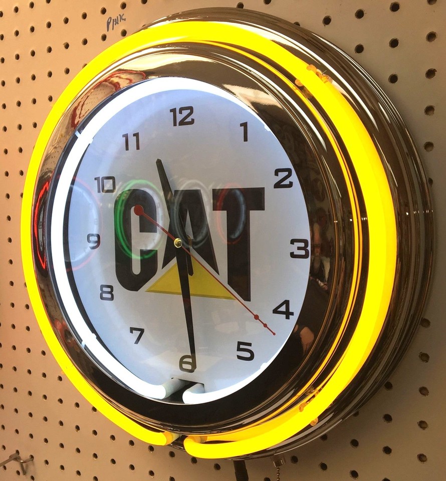 15" Caterpillar Cat Sign Double Neon Clock | eBay