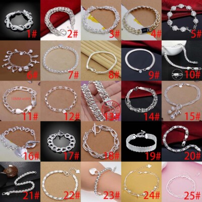 Elegant 925 Sterling Silver Charms Chain Bracelet Women Men Fashion Jewelry 20'' | eBay