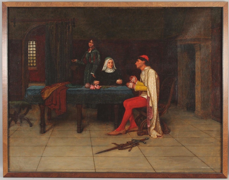 Antique REGINALD ARNOLD Renaissance Medieval Genre Interior Oil Painting, NR | eBay