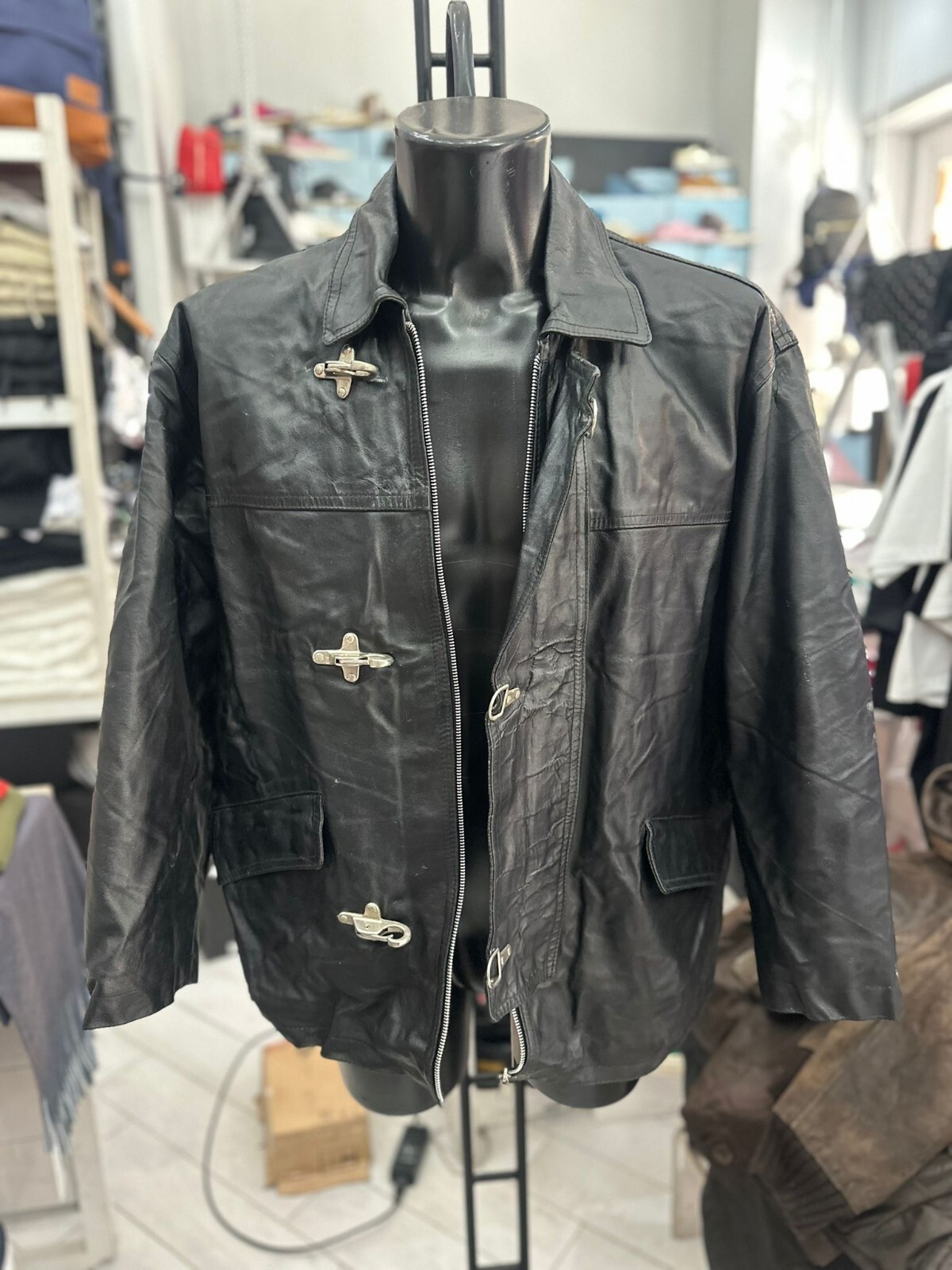 Men's Leather Jacket Firefighter Model Size L Black L… - Gem