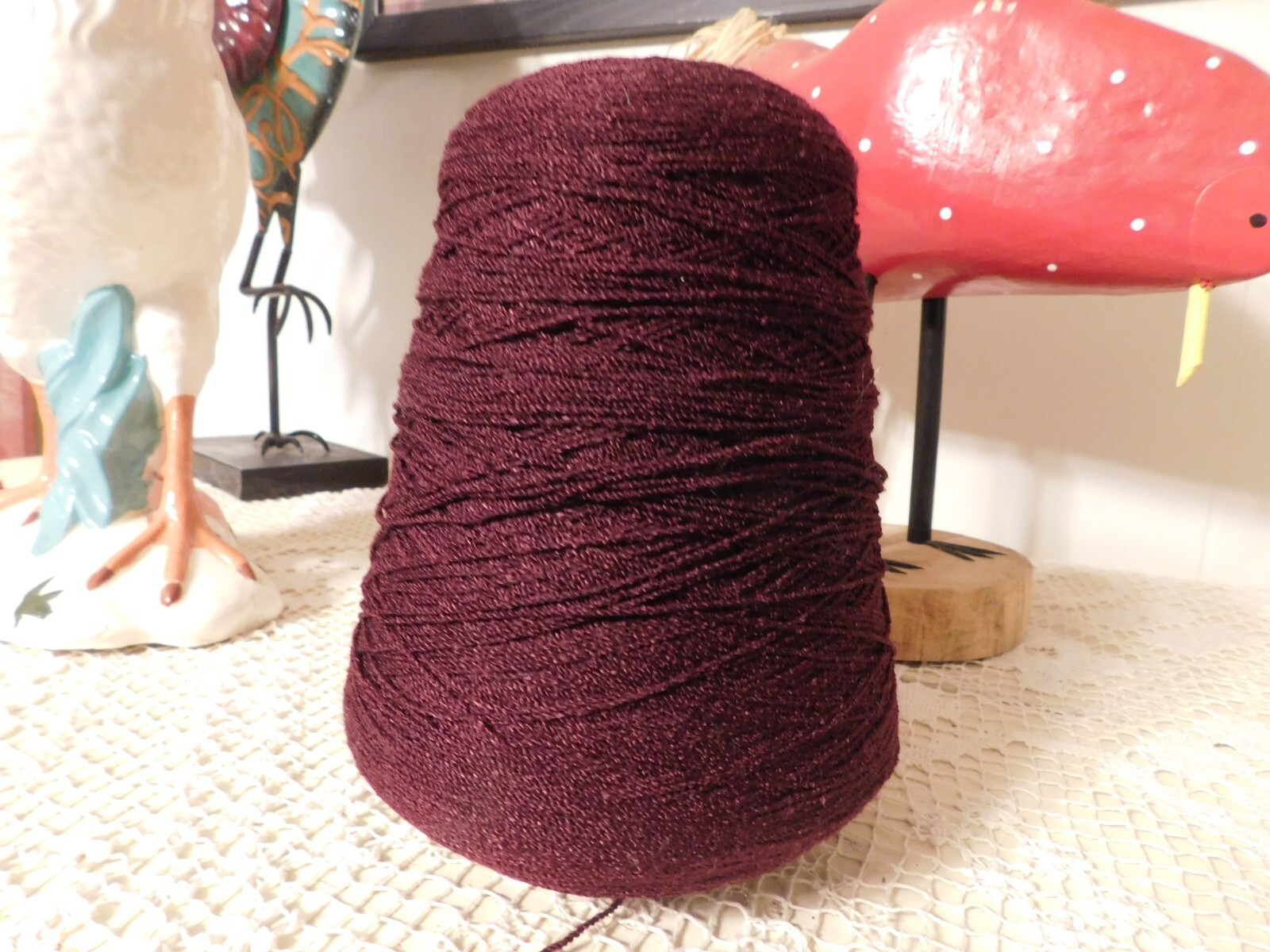 1.4 lb CONE WOOL RAYON KNITTING MACHINE YARN, BORDEAUX, FINE | eBay