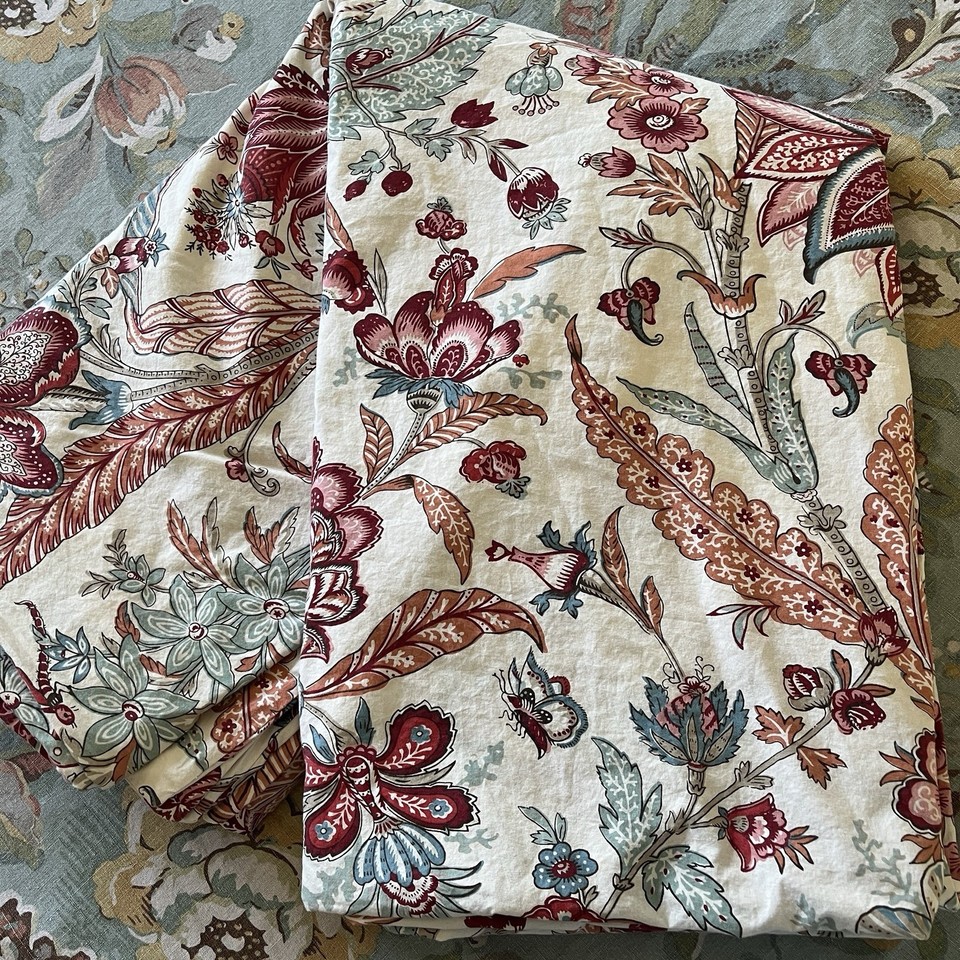 POTTERY BARN DEIDRE PALAMPORE KING Floral Red White Cotton DUVET COVER ...