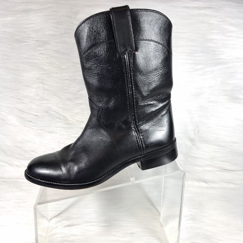 Justin Women's Riding Boots Mid Calf Black Leather Western Size 5 B | eBay