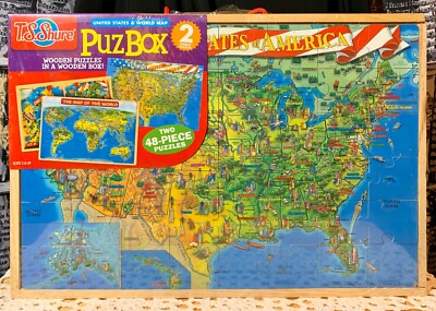 New! T.S. Shure 2013 Wooden United States US & World Map Puzzles 48 ...