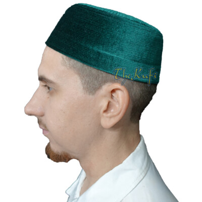 Muslim Kufi Hat Dark Green Rigid Velvet Cap - Turkish and Chechen-style ...