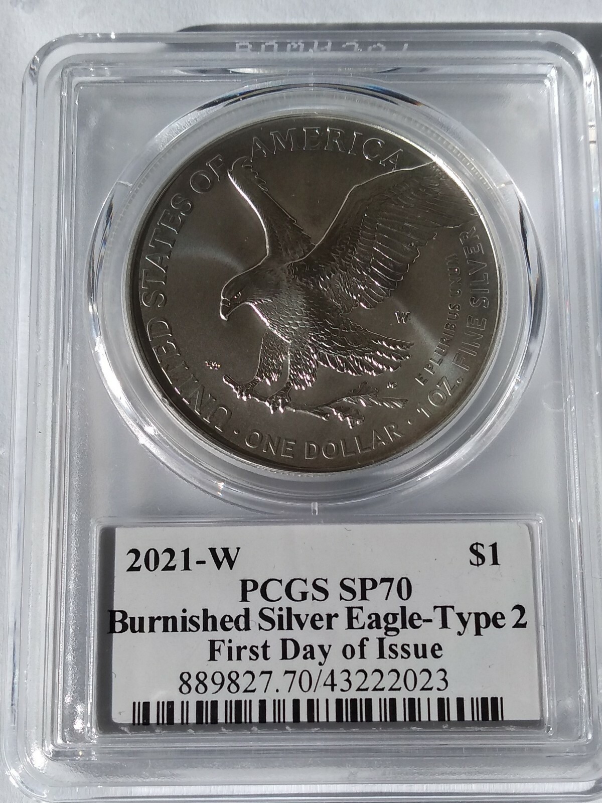 2021-W Silver Eagle T2 Burnished PCGS SP70 FDOI P.Balan Flag population ...