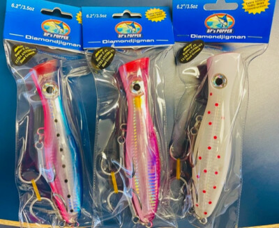 3 - DIAMOND JIG MAN BP'S POPPER LURES * BKK RAPTOR Z HOOKS * TOPWATER ...