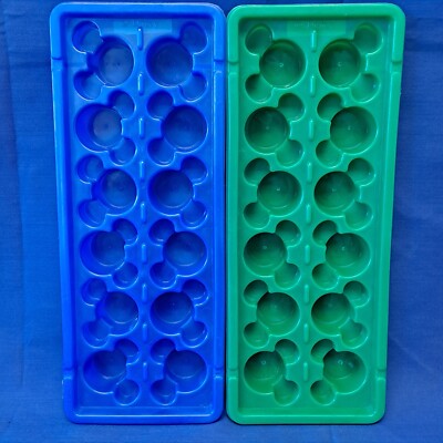 Lot 2 Disney MICKEY MOUSE Shaped ICE CUBE TRAYS 11 3/4" Plastic Molds a ...