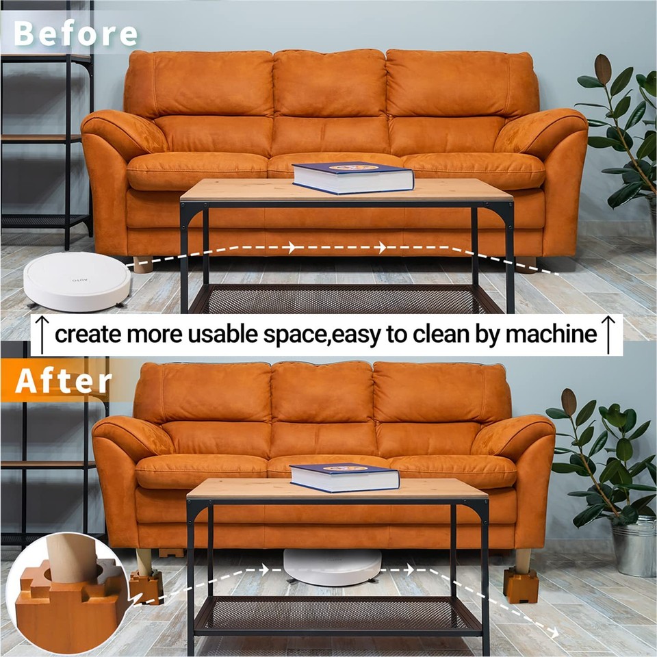 Wood Bed Risers with Non-Slip Rubber Pad Stackable Furniture Risers ...