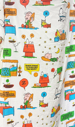 Snoopy Flat Sheet Happiness is Peanuts Bedtime Sleepy Crafts 66" x 94 ...