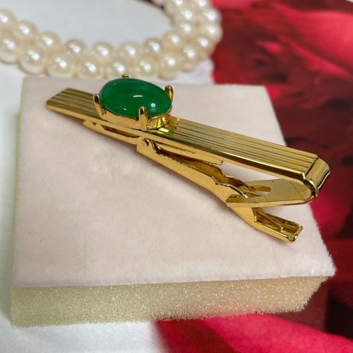 Natural Jade Tie Pin Gold Color Vintage 0.38x0.56 Retro Used | eBay