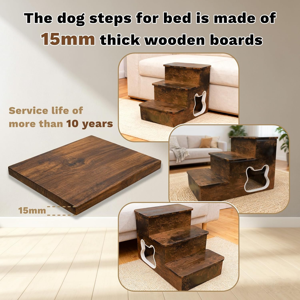 Sturdy Wooden Dog Stairs for Large Breeds - Non-Slip, Supports 180lbs ...