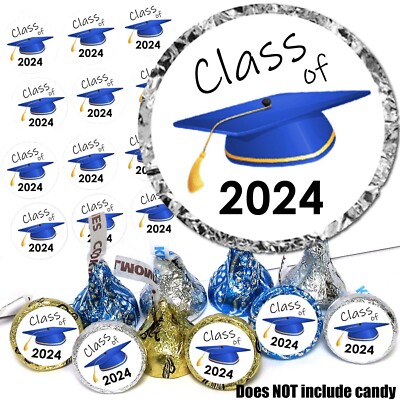 Blue Class of 2024 Label Stickers Graduation Cap Party Favor Fits ...