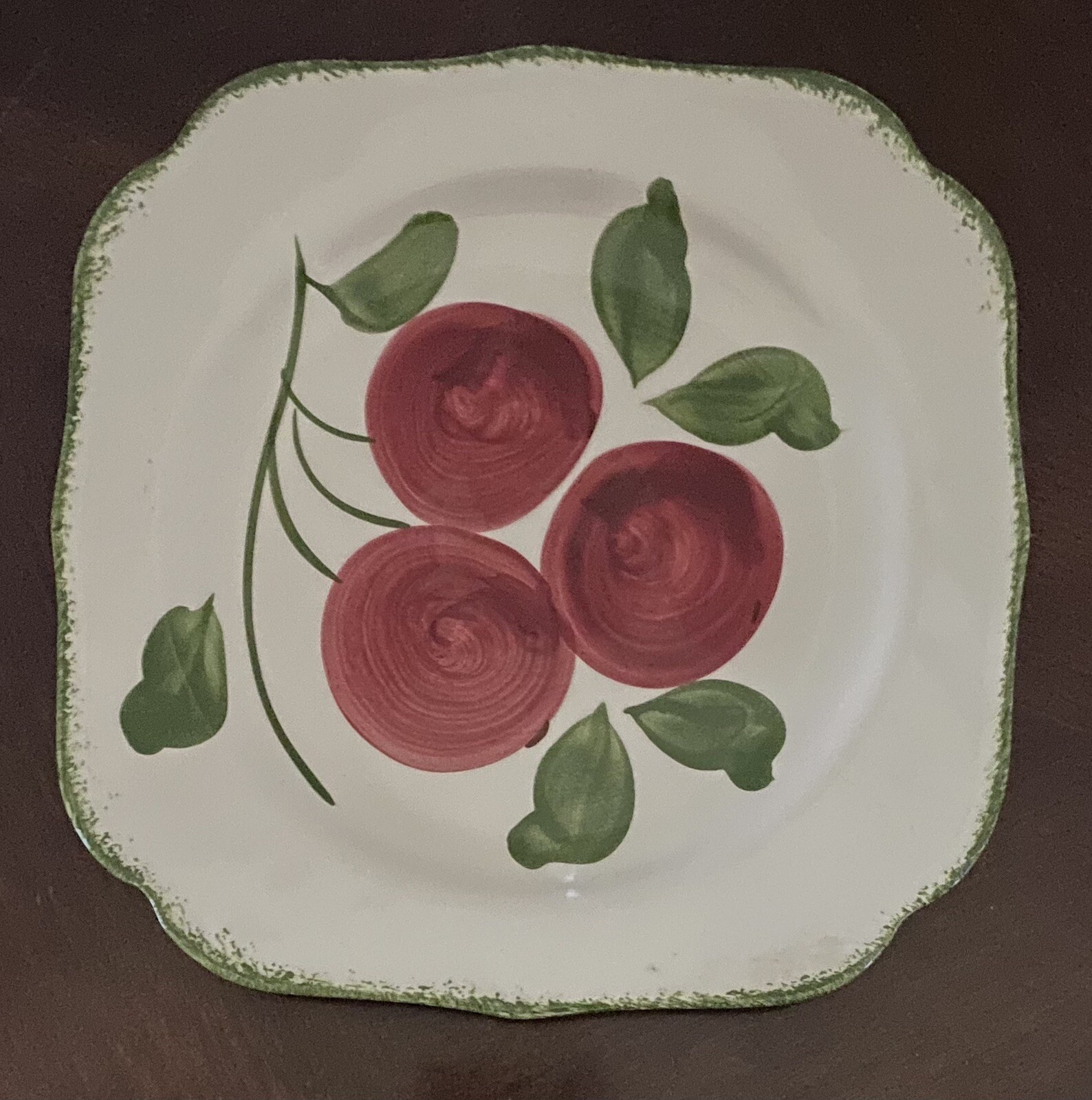 Vintage Blue Ridge pottery square plate Apple Trio mid century fruit ...