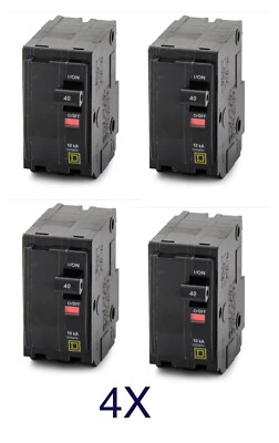 4x Square D QO240 QO 40A 2-Pole 120/240V 10kA Plug-On Circuit Breaker ...