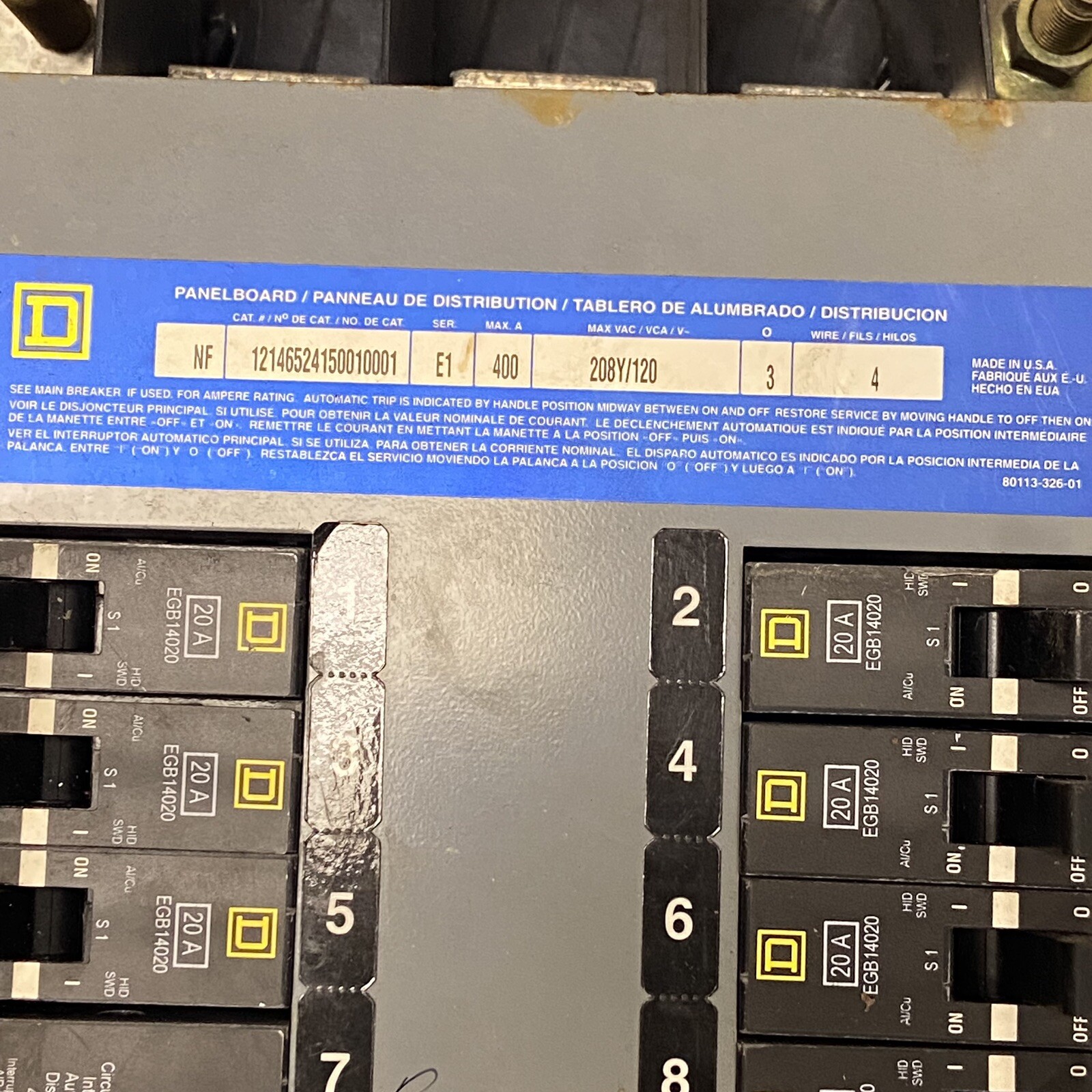 SQUARE DPANELBOAARD EDB TYPE WITH EGB BREAKERS 3 PHASE 42 SPACE 400 AMP ...