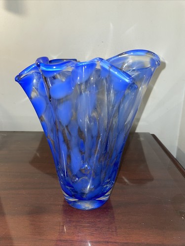Hand Blown Cobalt Blue Art Glass Ruffled Handkerchief Vase Made In ...