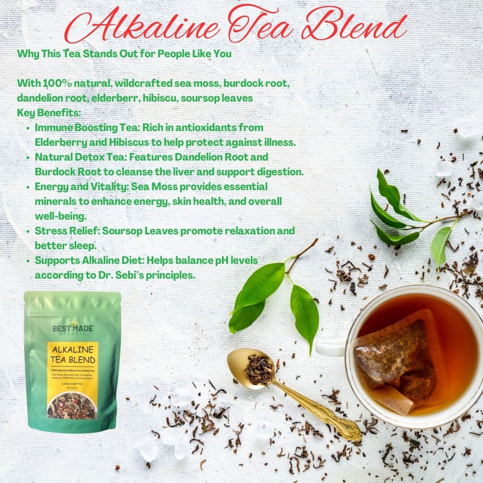 Alkaline Tea Blend - Sea Moss, Dandelion, Hibiscus, Burdock, Elderberry ...