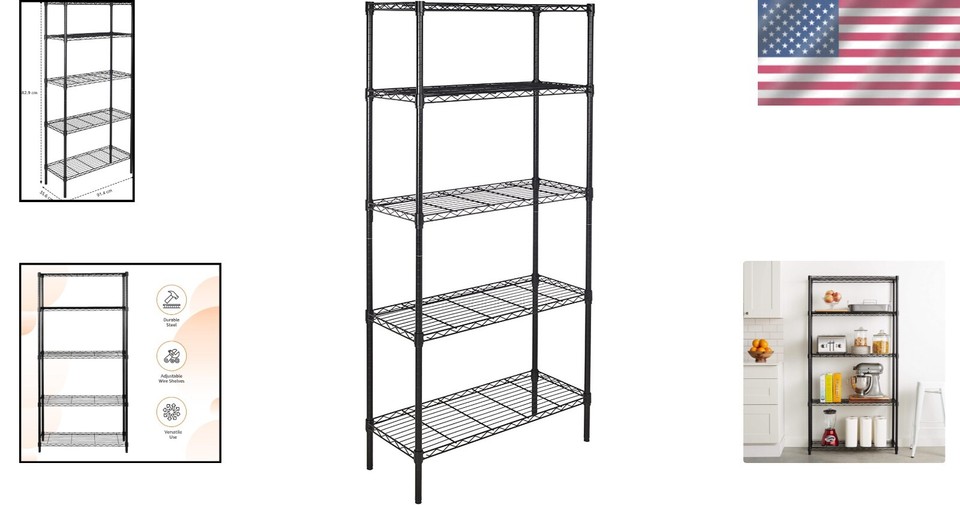Heavy-Duty 5-Shelf Adjustable Wire Rack - Perfect for Kitchen & Garage ...
