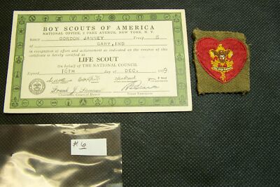 #6 1939 BOY SCOUT LIFE SCOUT MERIT BADGE PATCH CARD SQUARE CRIMP EAGLE ...