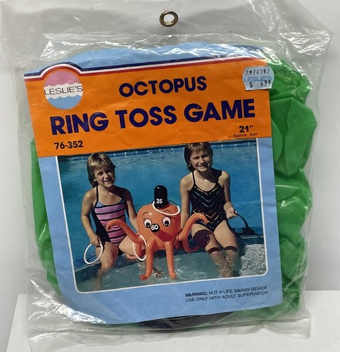 Vtg Octopus Inflatable Pool Beach Toy Animal Blow Up Green Ring Toss 21 ...