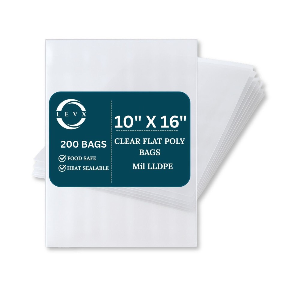 1 MIL Size 10"x16" 100-1000 Packs LDPE Clear Flat Poly Bag, Open Top ...