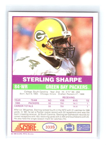 1989 Score Supplemental #333S Sterling Sharpe RC Rookie | eBay
