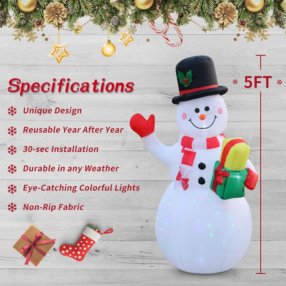 5FT Christmas Inflatables Snowman Outdoor Yard Rotating LED Blow Up ...