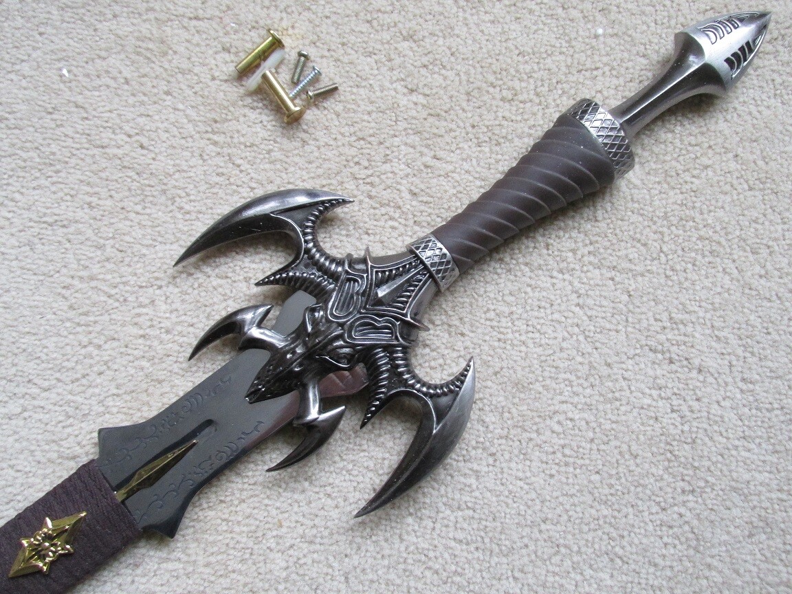 S1601 SILVER EXOTATH MYTHOLOGY SWORD OF DARK ELF AGNEMMEL W/ WOOD MOUNT ...