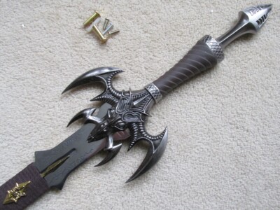 S1601 SILVER EXOTATH MYTHOLOGY SWORD OF DARK ELF AGNEMMEL W/ WOOD MOUNT ...