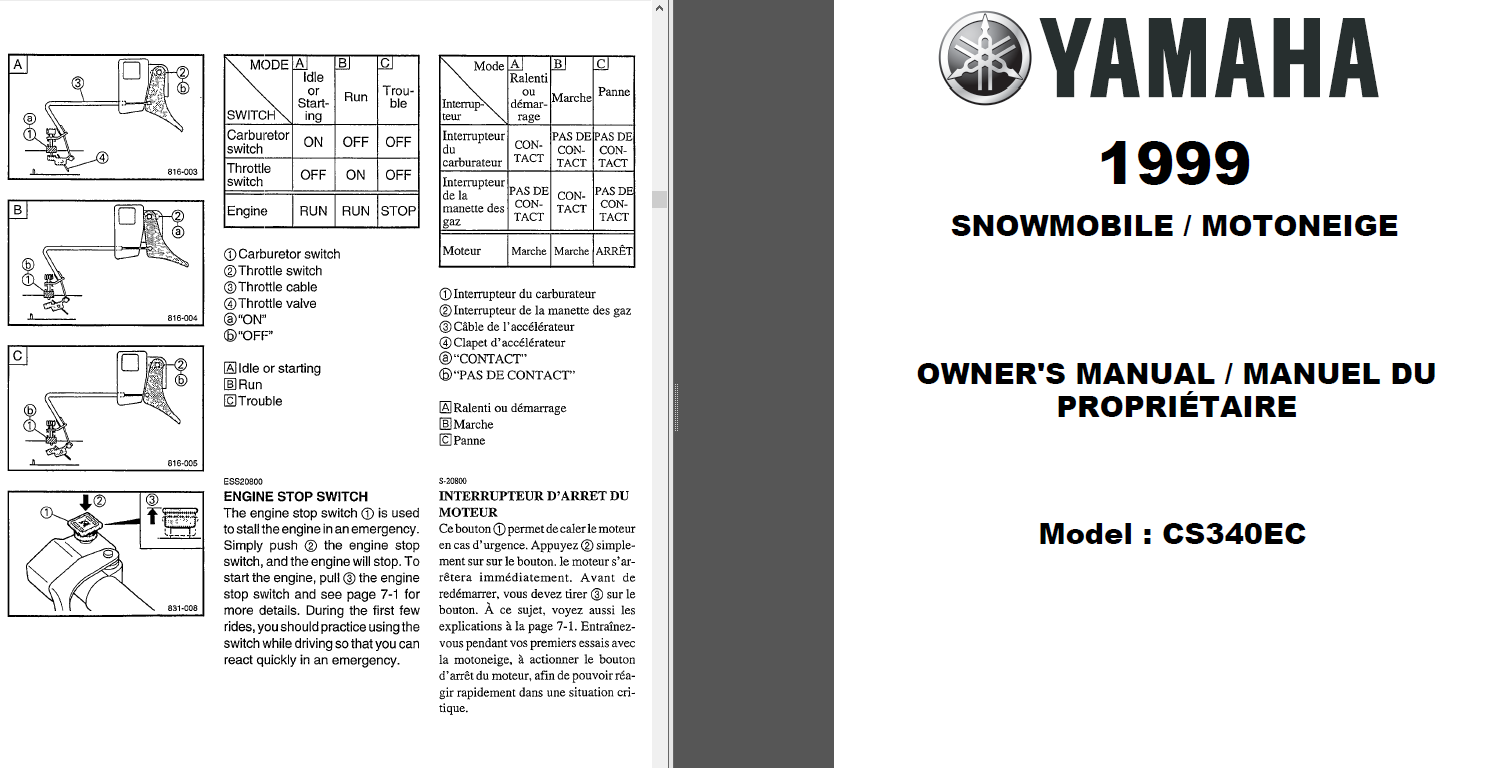 Yamaha CS340 ( OVATION 340 ) Snowmobile SERVICE , Owner's & Parts Manual CD | eBay