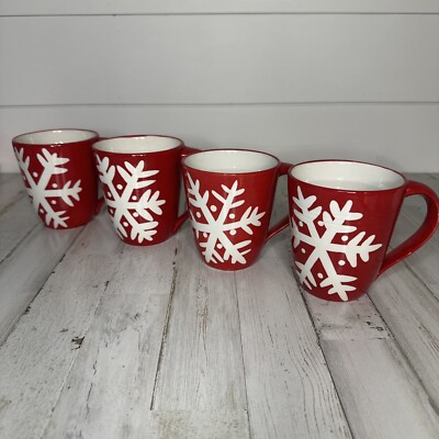 4 Red Mugs Hallmark Snowflake | eBay