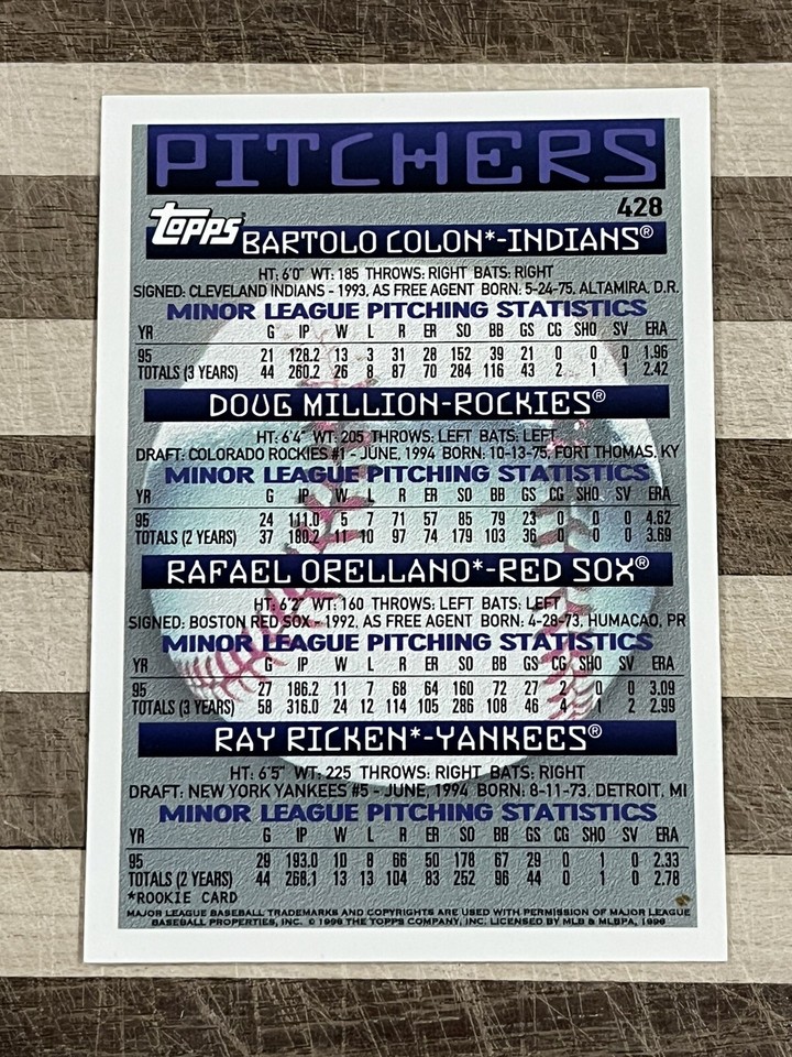 1996 Topps Baseball Bartolo Colon, Million, Orellano, Ricken Rookie ...