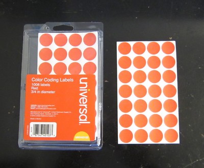 1008 RED UNIVERSAL 3/4" ROUND COLOR CODING LABELS STICKER DOTS ...
