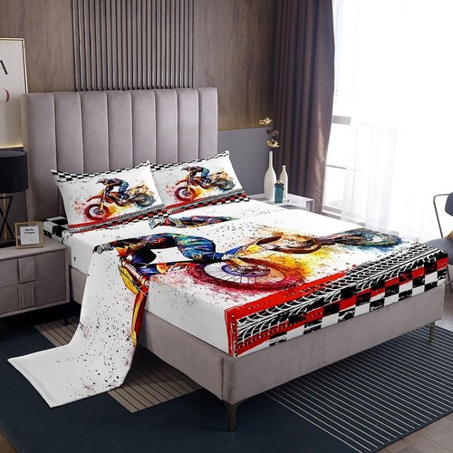 Dirt Bike Bed Sheets Set for Kids Boys Girls Queen Size Motocross Rider ...