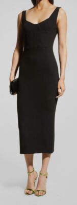 $1200 Alex Perry Women's Black Pagett Sweetheart Neck Midi Dress Size ...