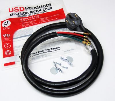 Range Oven Electric Power Cord 4 Prong Wire 50 Amp 5' Foot Heavy Duty ...