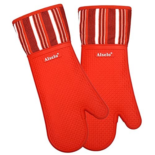 Silicone Oven Mitts Heat Resistant 550 Degree Extra Long Kitchen ...