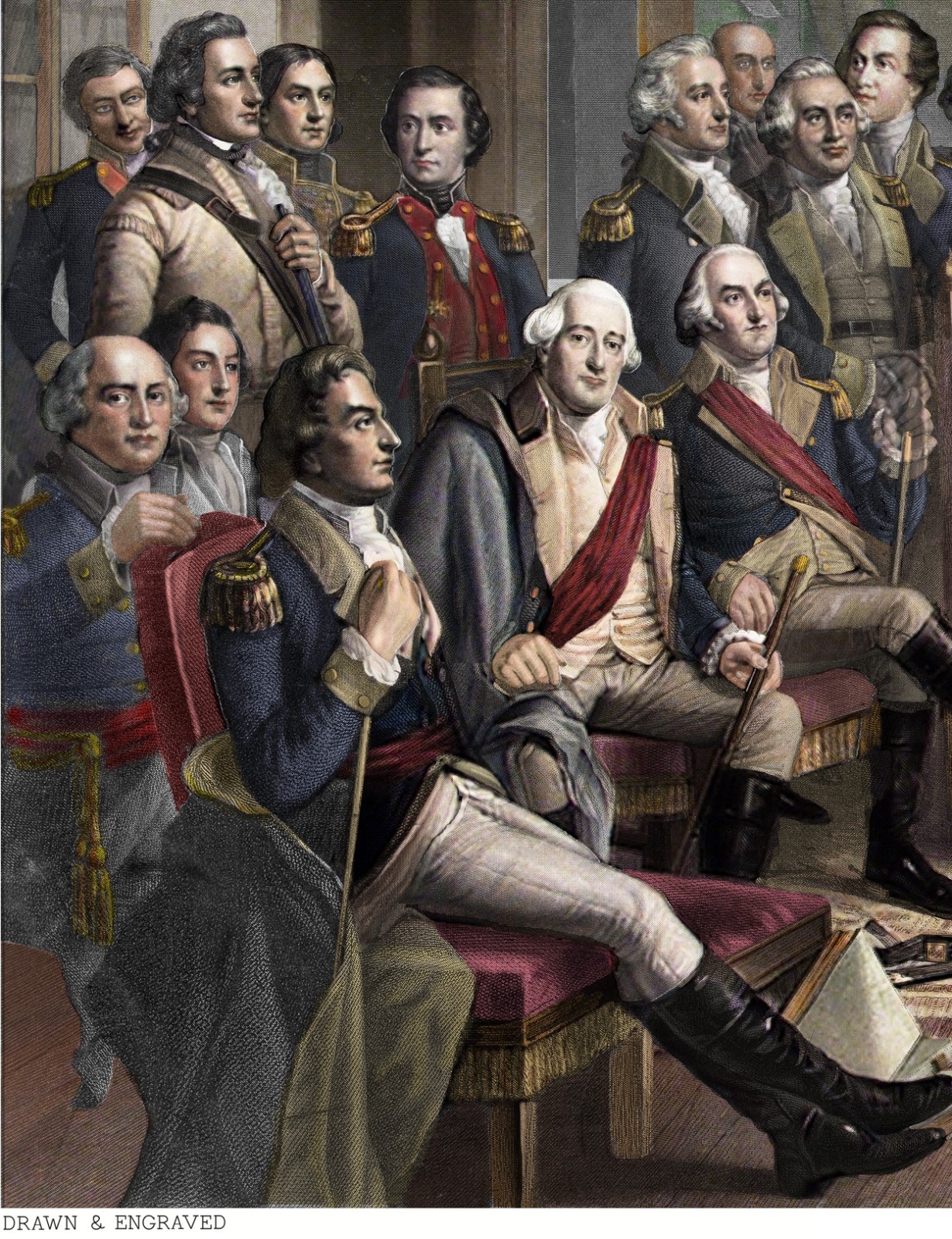 George WASHINGTON AND HIS GENERALS colored engraving print Actual Size ...