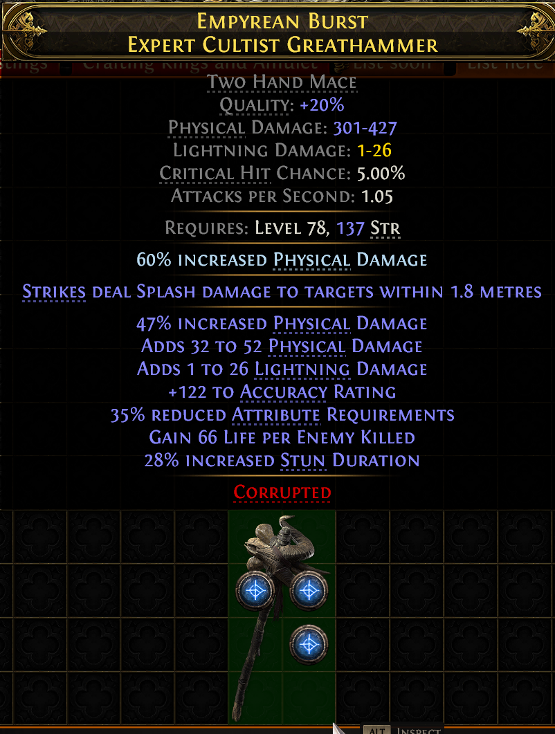 💥Path Of Exile 2💥Early Access💥Two Handed Mace Lv 78💥Phys+Light Dmg+AoE ...