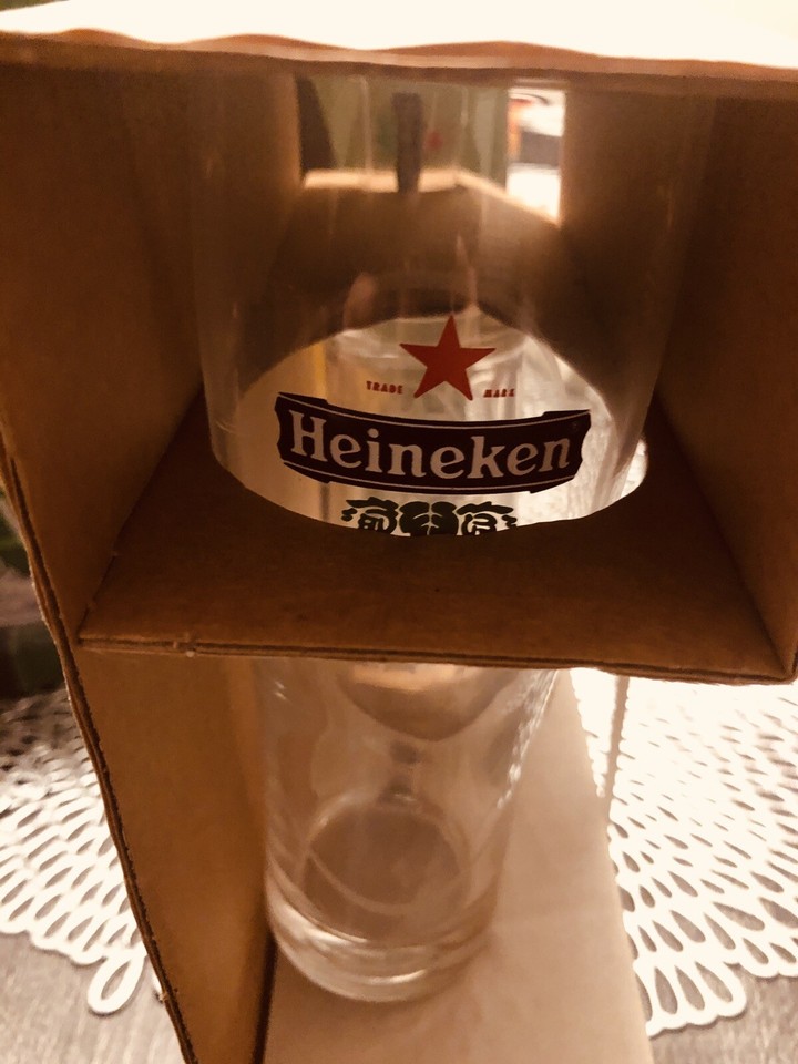 6 HEINEKEN PILSNER 8 OZ. BEER GLASSES NEW IN ORIGINAL PKG. W/3 FROTH ...