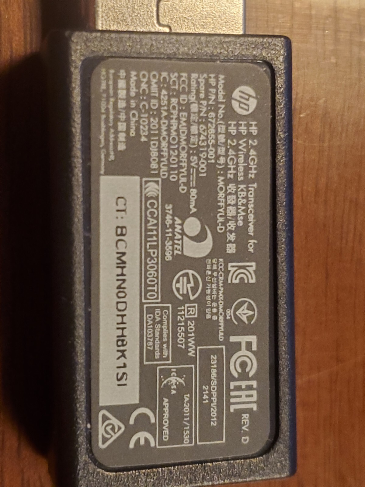 OEM HP 2.4ghz Transceiver Wireless Mouse Keyboard Dongle 672655-001 for ...