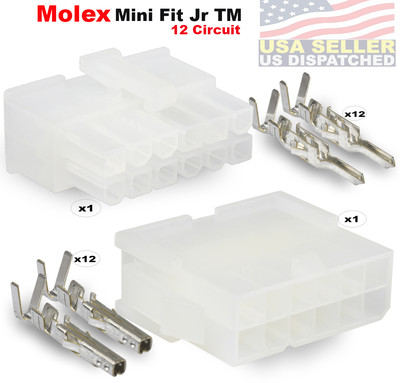 Molex 12 Pin Connector Lot, 1 Matched Sets, w/18-24 AWG w/ Pins Mini ...
