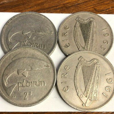 IRELAND FLORIN, Salmon fish & Irish Harp coin (1951-1968 type) 28.5mm ...